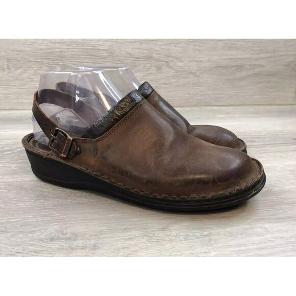 Naot | Shoes | Naot Glacier Womens Brown Leather Wedge Round Toe Clog ...